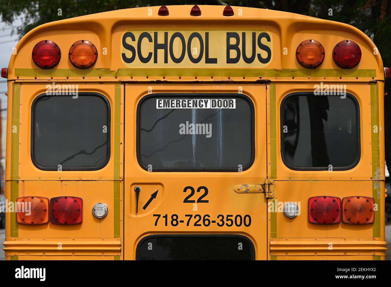 School buses sit idle as September 21st approaches for the reopening of ...