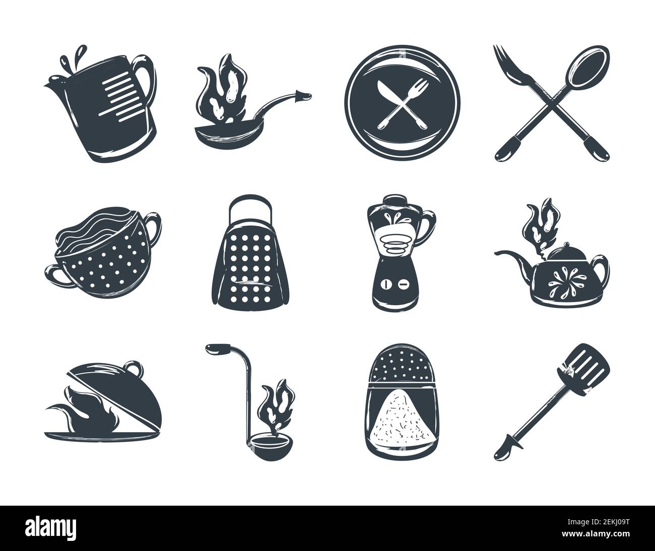 set of cooking utensils and cutlery include grater blender spatula fork ...