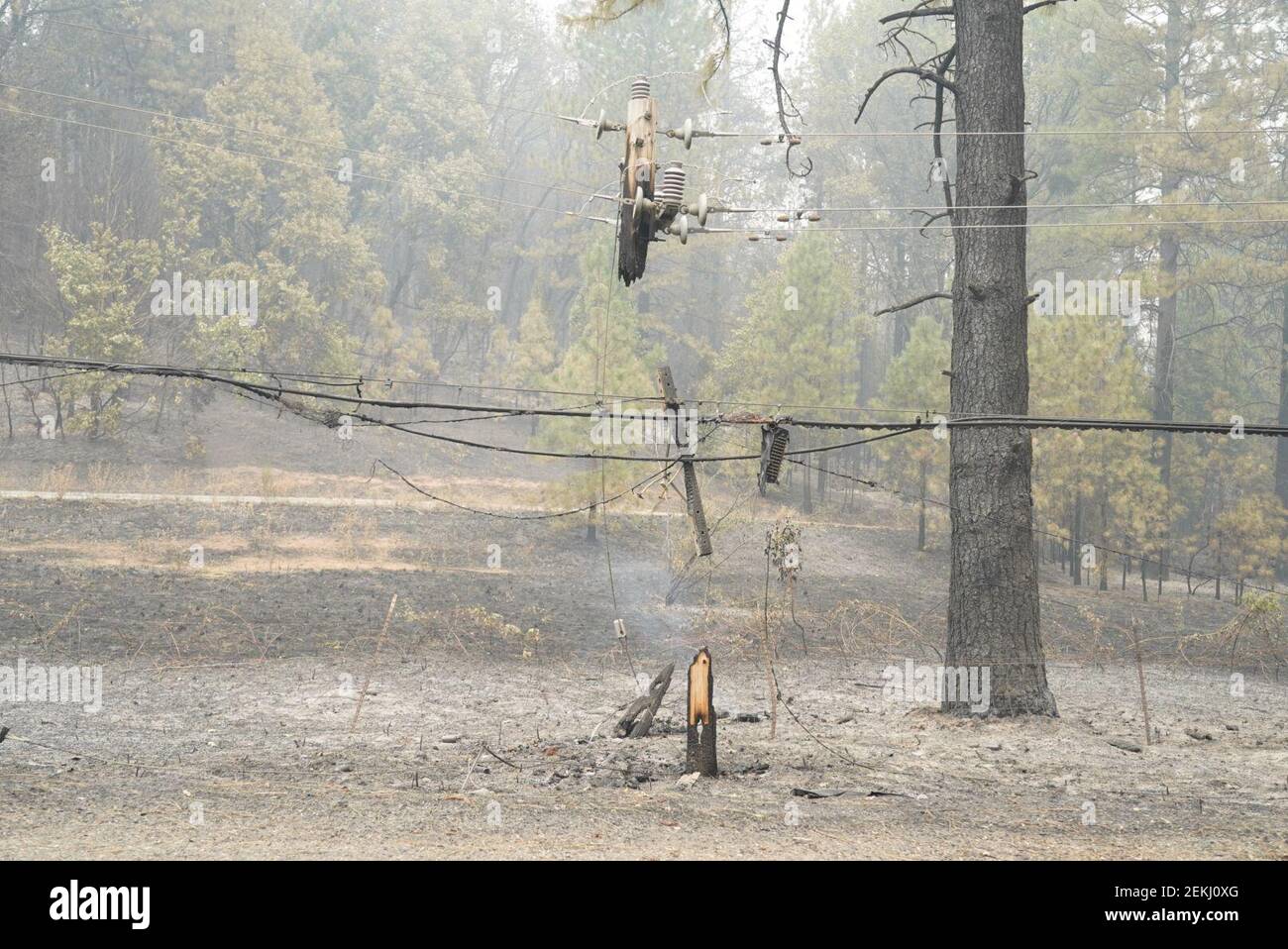 What’s left of a PG&E power pole after the Bear Fire on Thursday ...