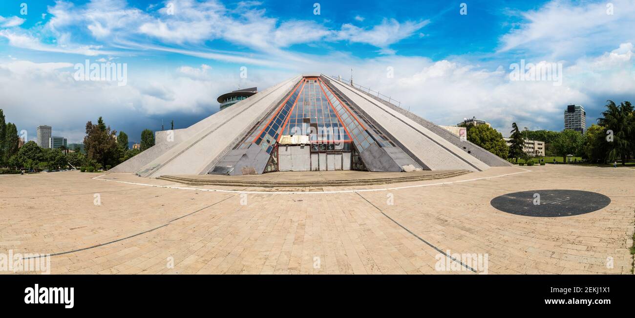 Panorama of The Pyramid in Tirana, built by dictator Enver Hoxha in a ...