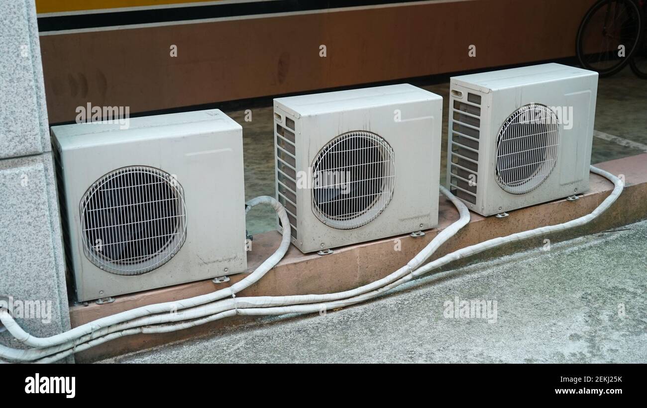 Old Air Conditioner Outdoor Units in the Building Stock Photo - Alamy