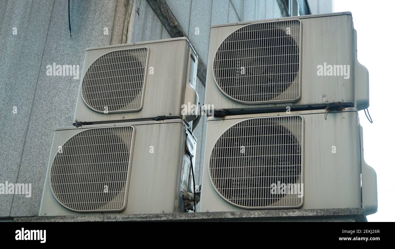 Old Air Conditioner Outdoor Units in the Building Stock Photo - Alamy