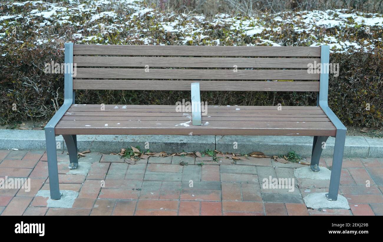 Wooden Bench on the Small Park in Seoul, Korea Stock Photo - Alamy