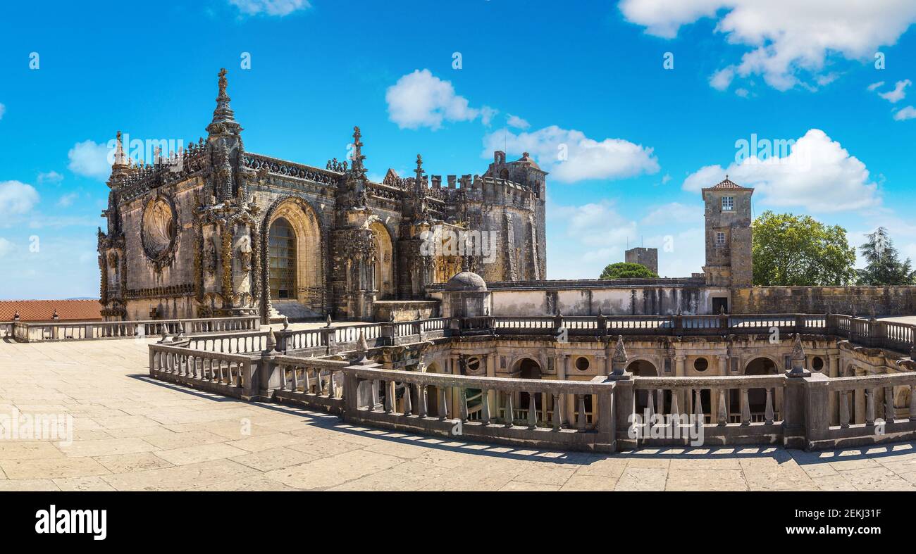 Central square of the inside medieval Templar castle in Tomar in a ...