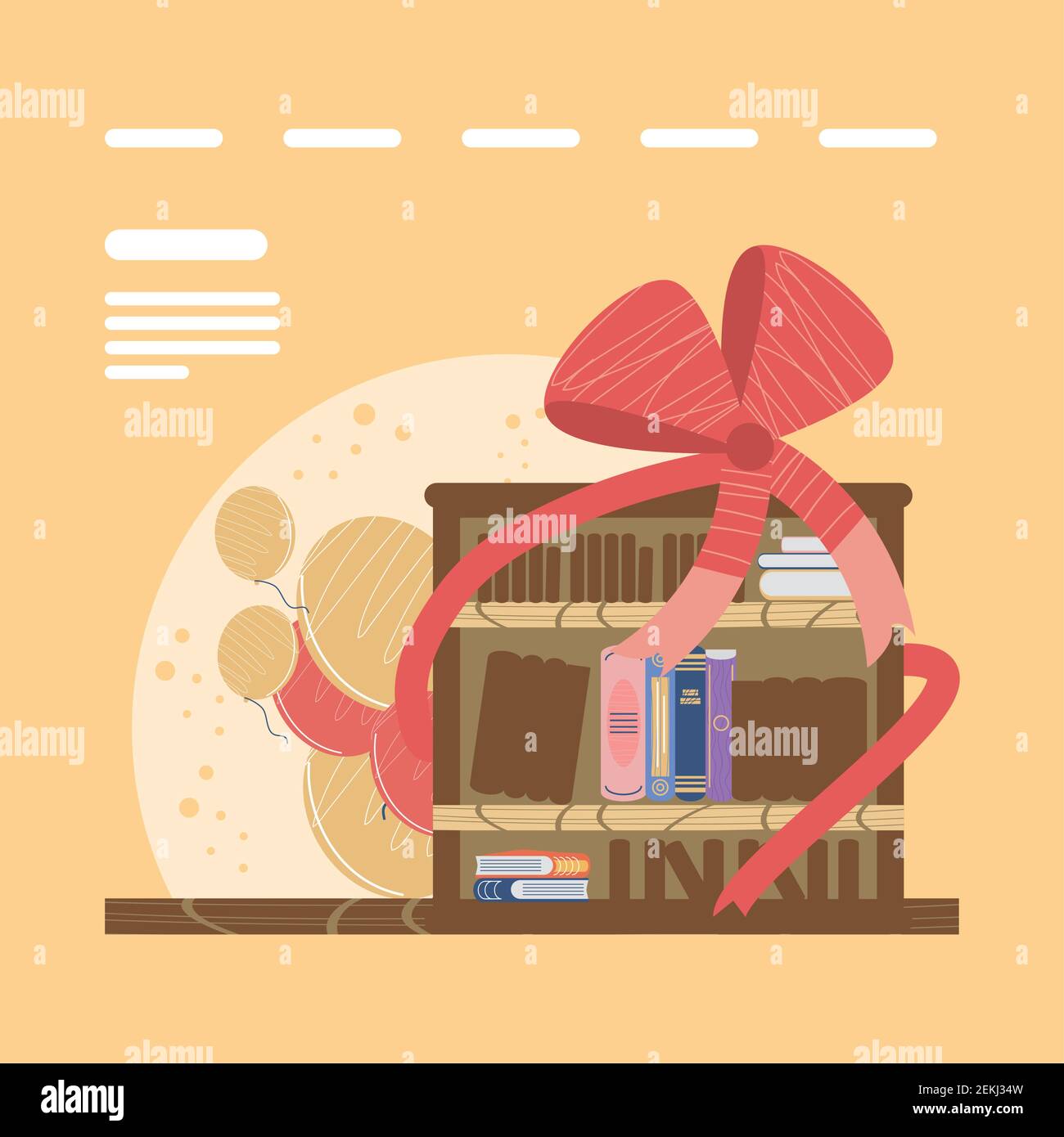 bookshelf with books ribbon and balloons cartoon vector illustration ...