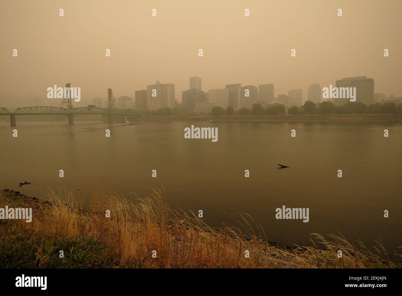Wildfire smoke engulfs Portland, Ore., on September 11, 2020, as seen ...