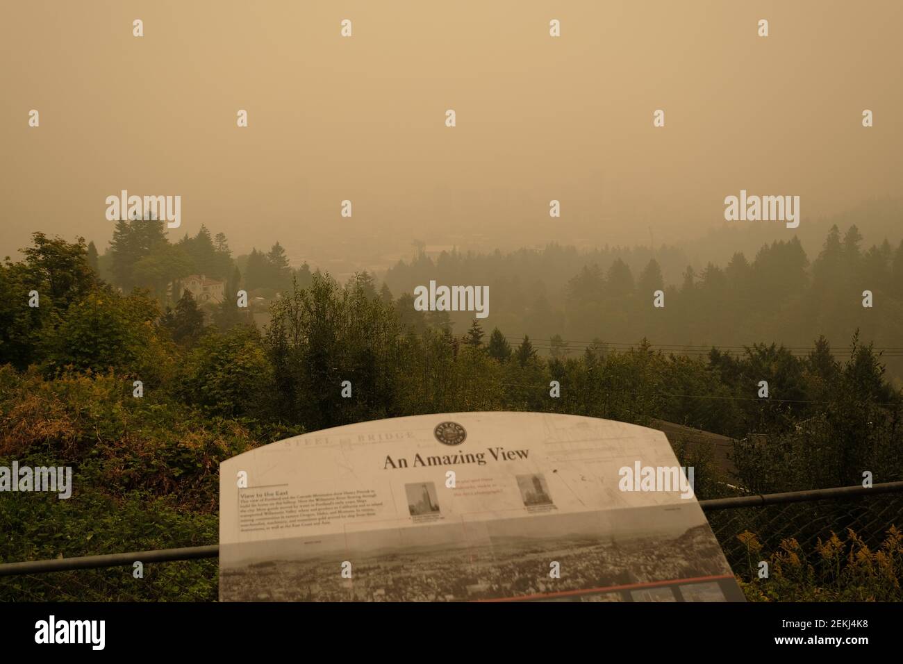 Wildfire smoke engulfs Portland, Ore., on September 11, 2020, as seen ...