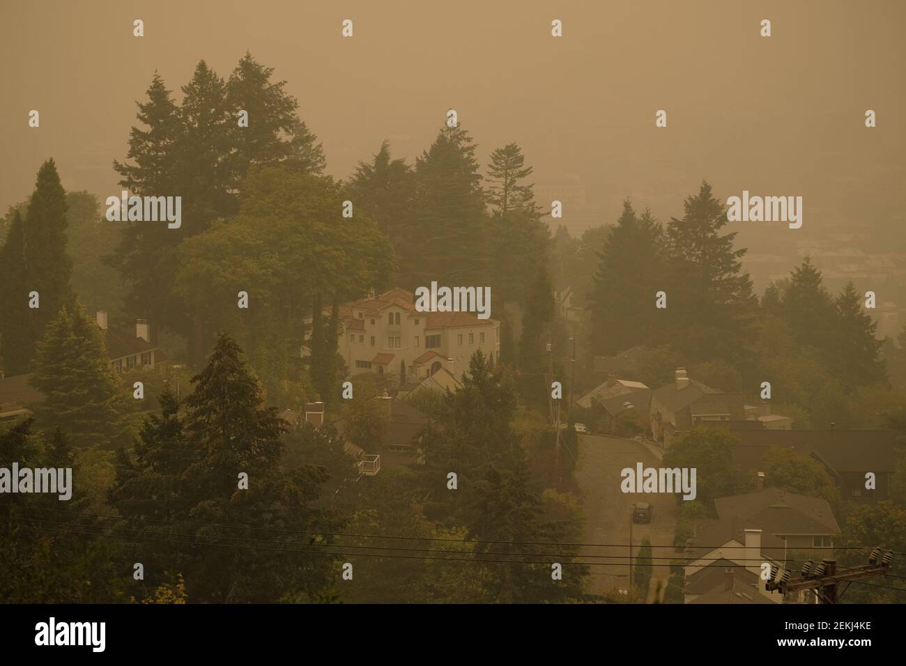 Wildfire smoke engulfs Portland, Ore., on September 11, 2020, as seen ...
