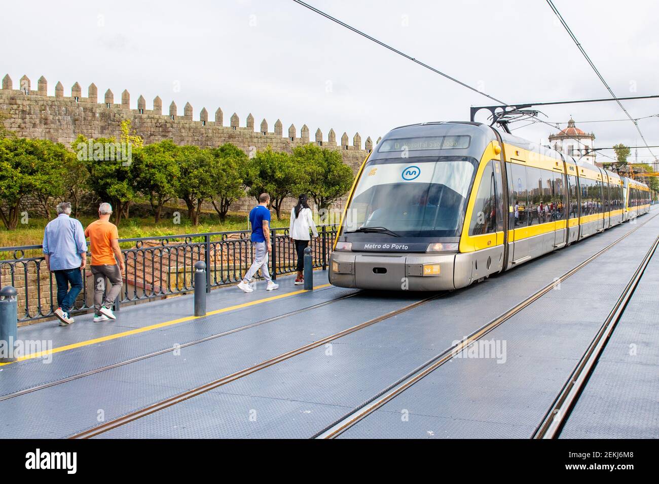 Centre of Porto, with Metro do Porto on the top deck of the Luis I ...