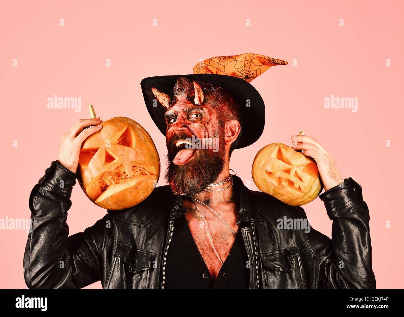 Monster with October decorations. Halloween spooky party concept. Man ...