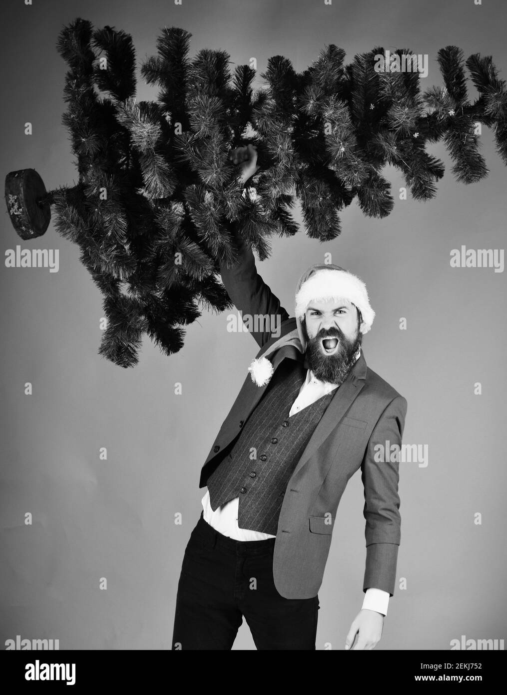 Manager with beard gets ready for Christmas. Business and winter ...