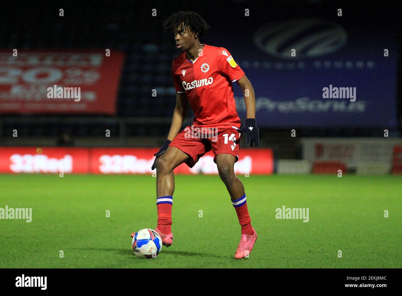 High Wycombe, UK. 23rd Feb, 2021. Ovie Ejaria of Reading in action ...