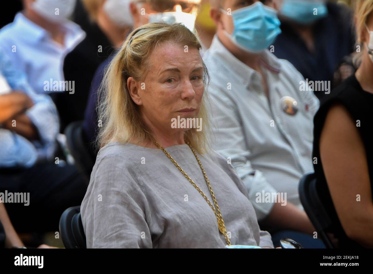 Michele Lebon attends the Funeral of Annie Cordy at the Butte de Saint ...