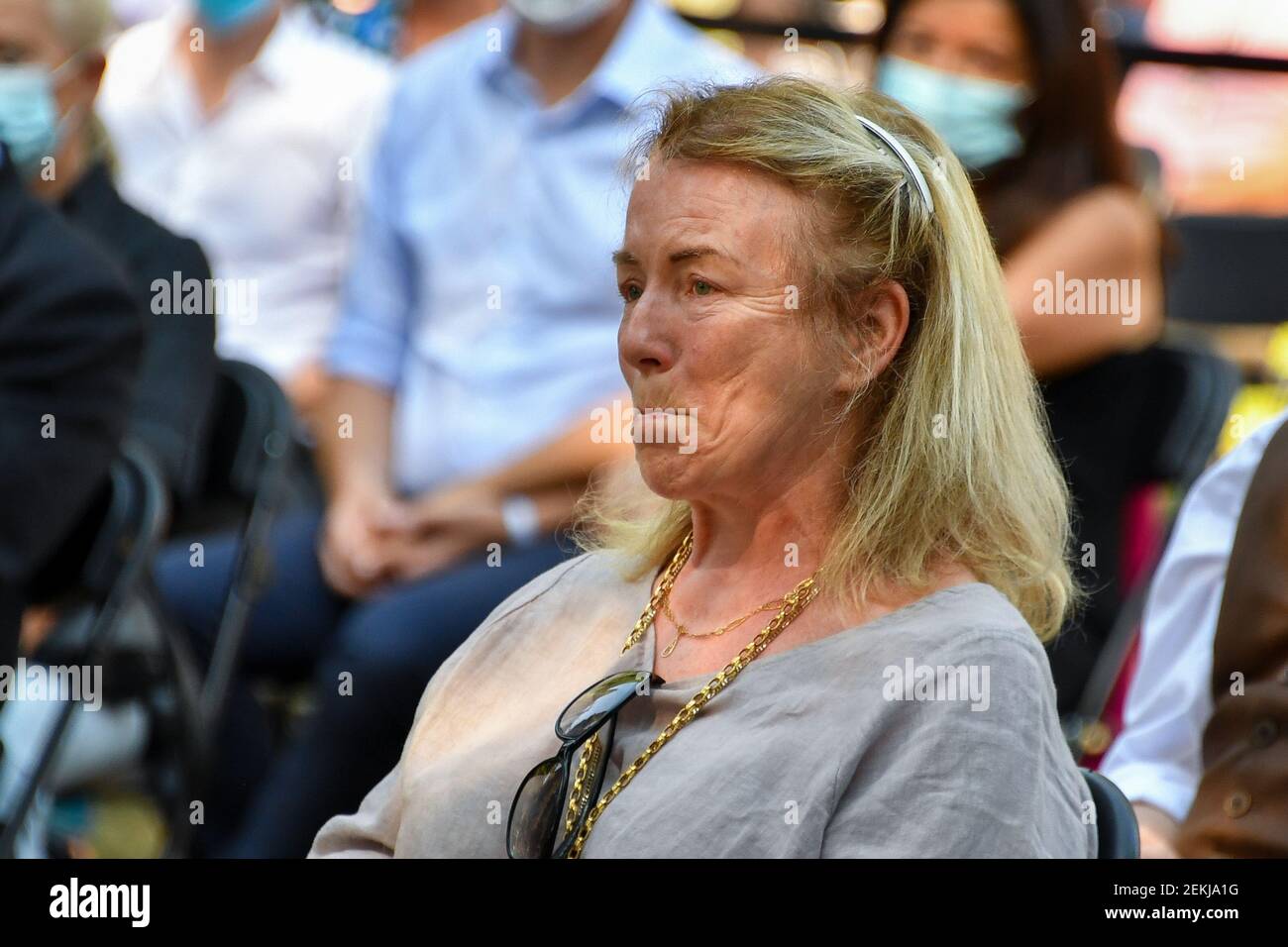 Michele Lebon attends the Funeral of Annie Cordy at the Butte de Saint ...