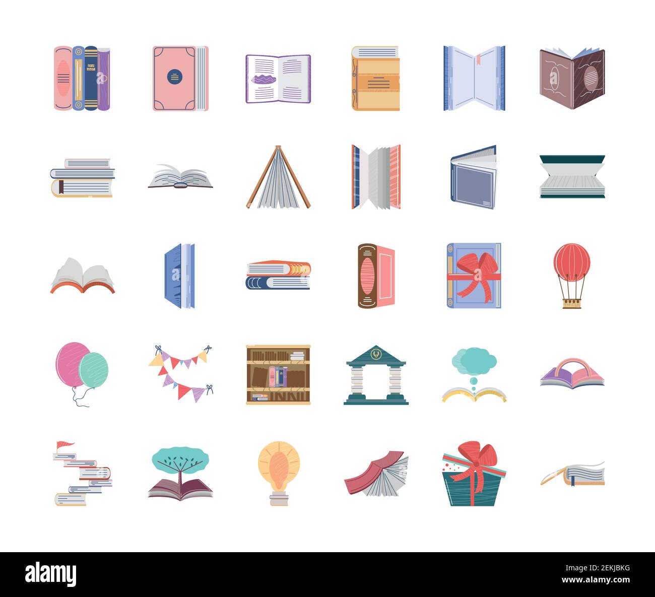 set book, education academic literature learn and read concept vector ...