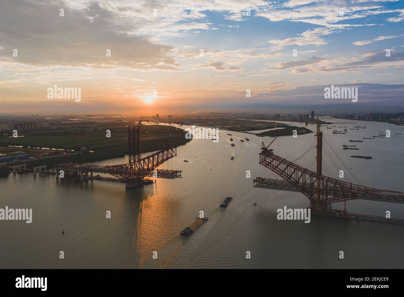 An aerial view of Mingzhuwan Bridge, which has the world's longest main ...