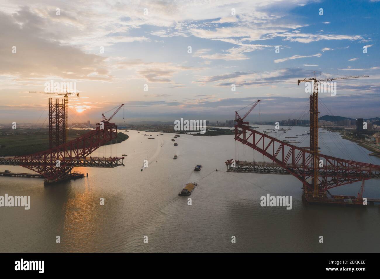 An aerial view of Mingzhuwan Bridge, which has the world's longest main ...