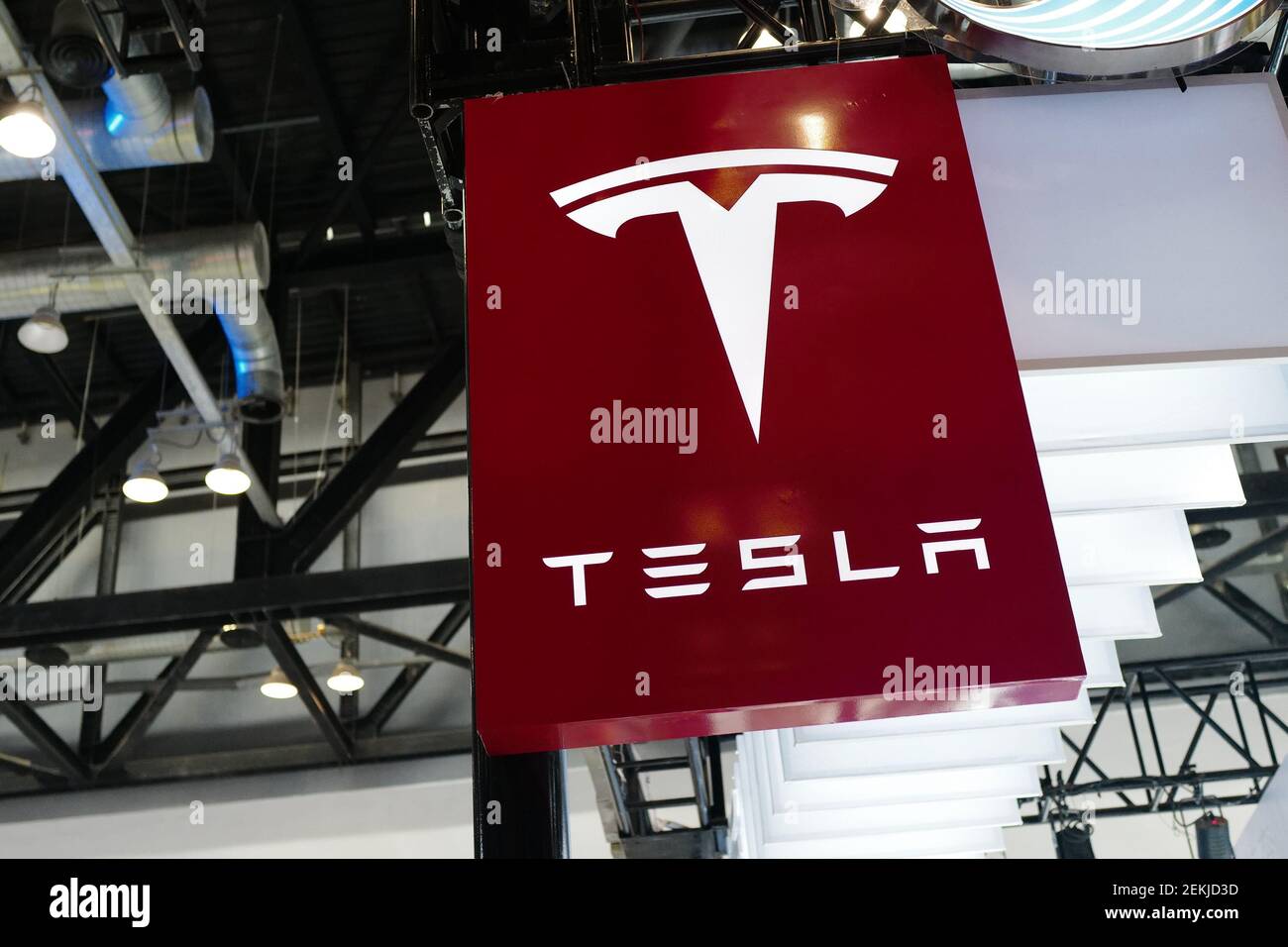 In this unlocated and undated photo, the logo of Tesla, an American ...