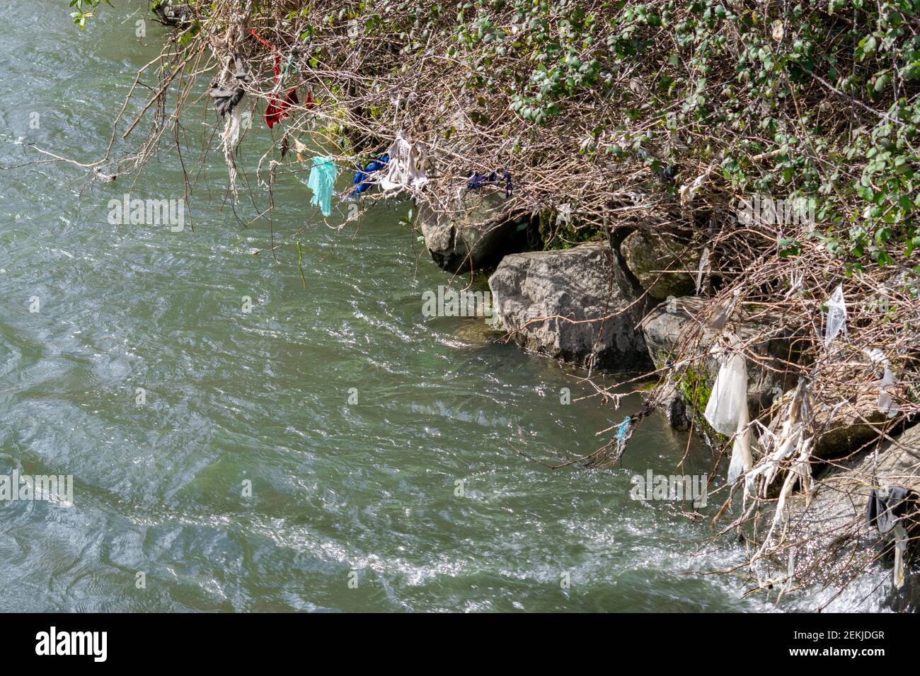 Plastics on river margins and water, plastic pollution found on rivers ...