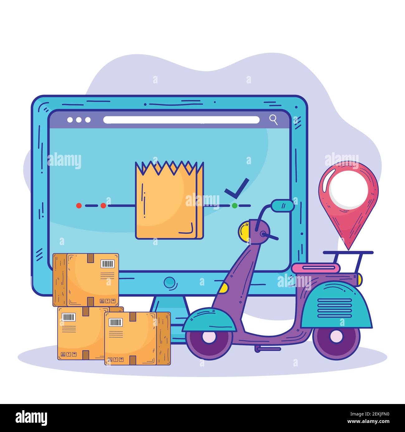 desktop computer and motorcycle delivery service Stock Vector Image ...