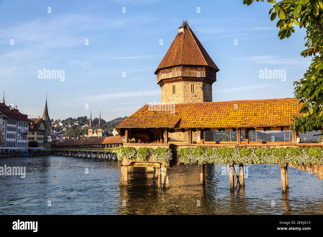 Famous Chapel bridge in Lucerne in a beautiful summer day, Switzerland ...