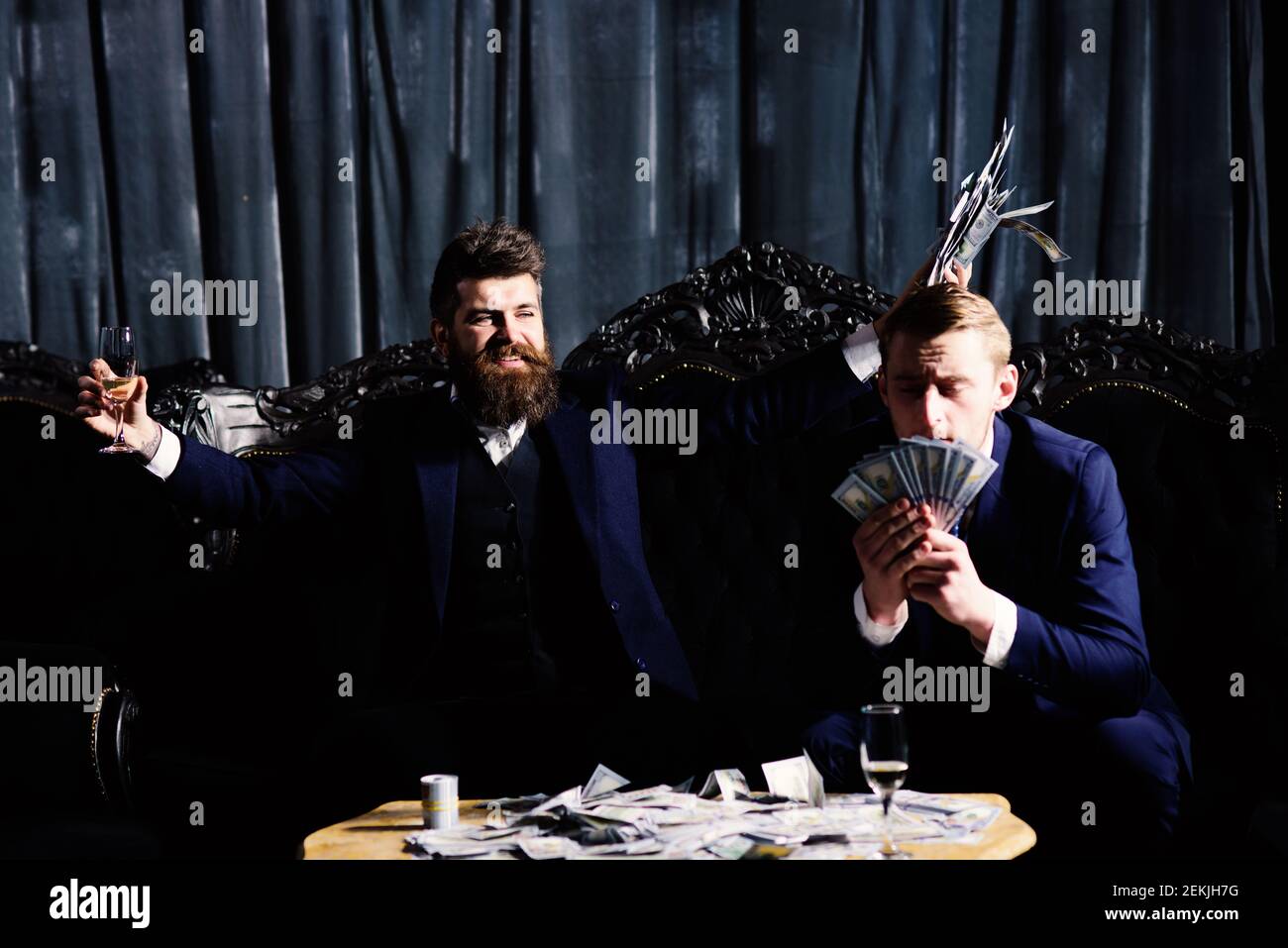 Illegal deal concept. Man holds cash, money, banknotes. Business ...