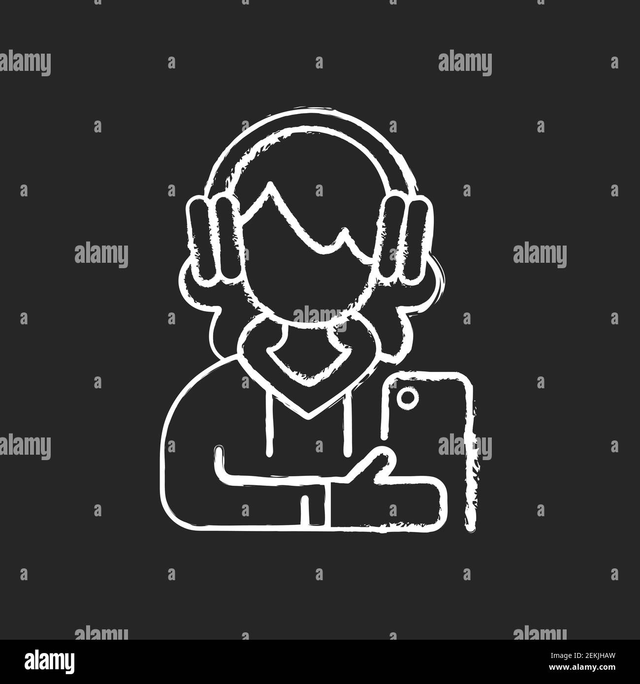 Teenage girl chalk white icon on black background Stock Vector Image ...