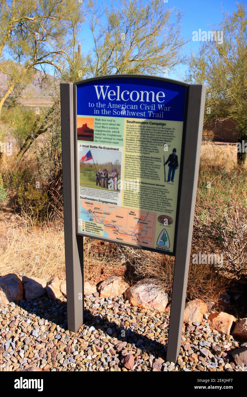 Welcome to the American Civil War in the SW Trail sign at Picacho Pass ...