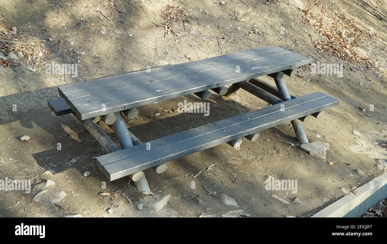 Table with Integrated Wooden Chairs in the Promenade Rest Area Stock ...