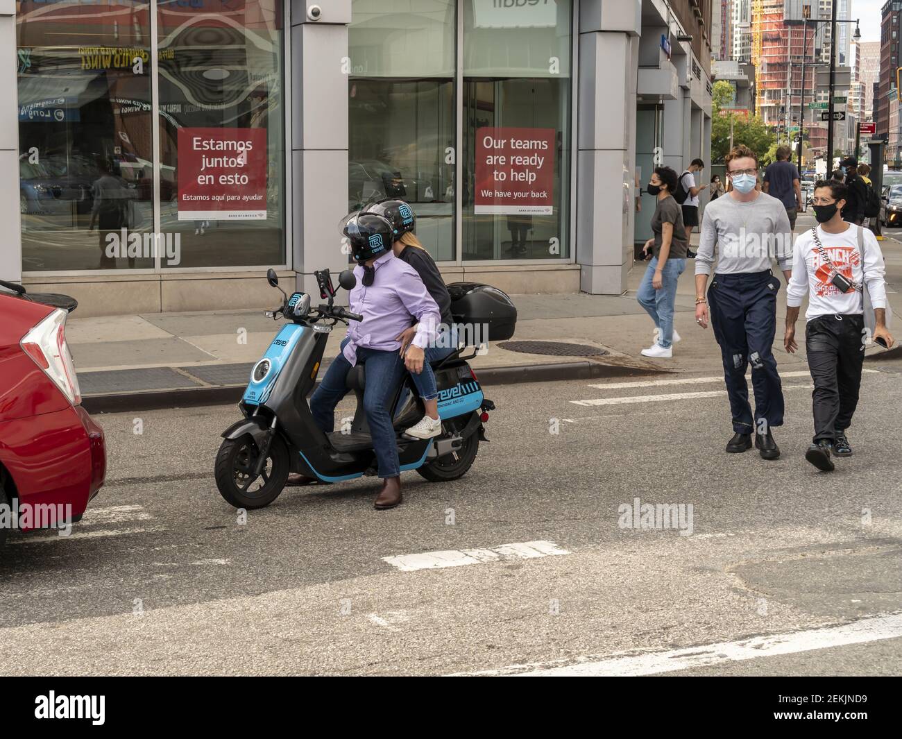 An electric moped from the moped sharing company Revel parked in ...