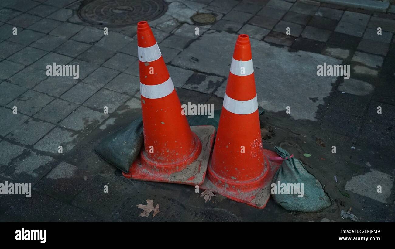 Two traffic cones hi-res stock photography and images - Alamy