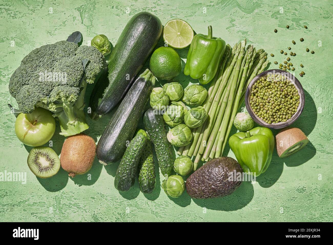 Collection of fresh green vegetables. Broccoli, zucchini, asparagus ...