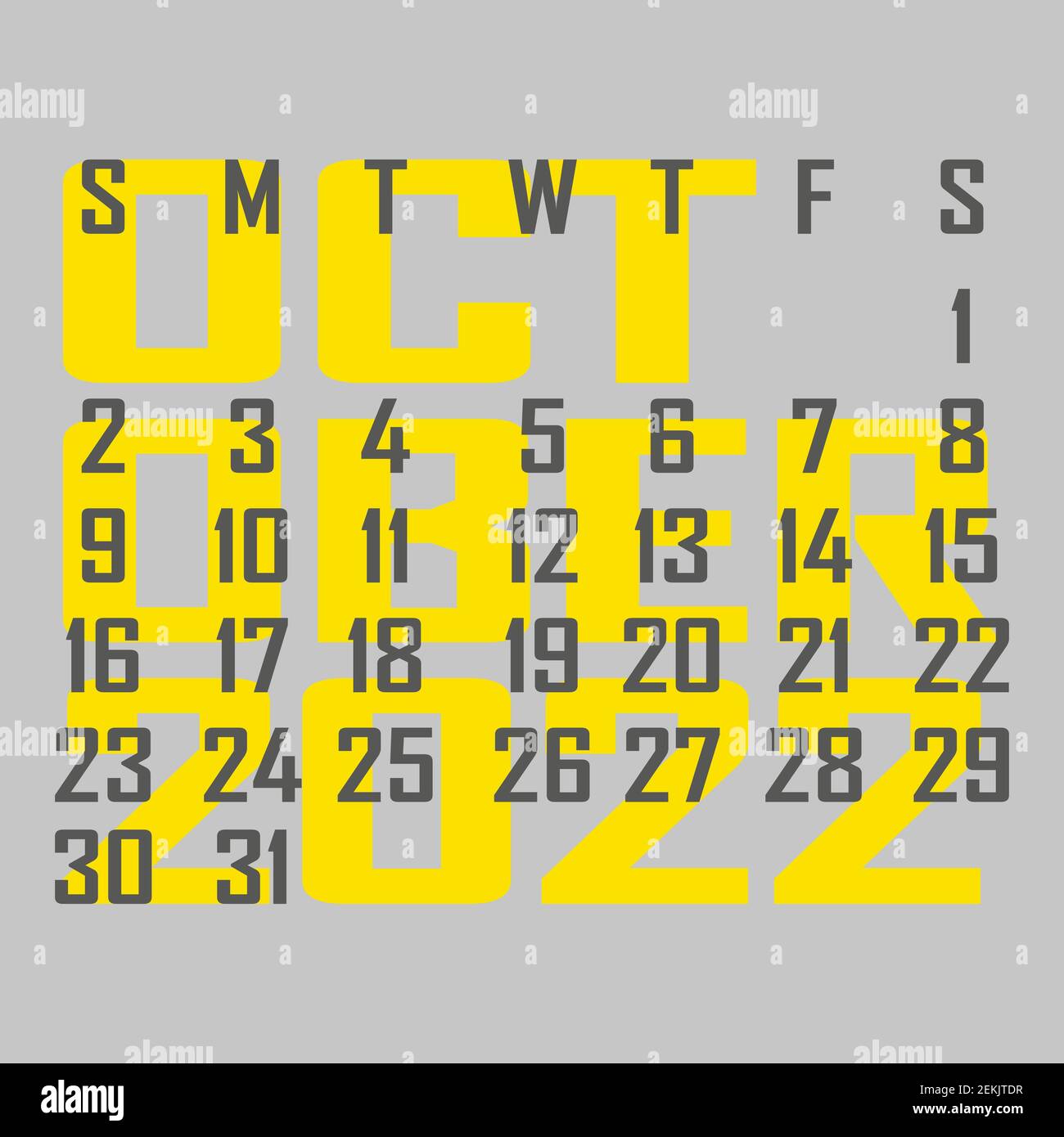 Letter calendar for October 2022. The week begins on Sunday. Time ...