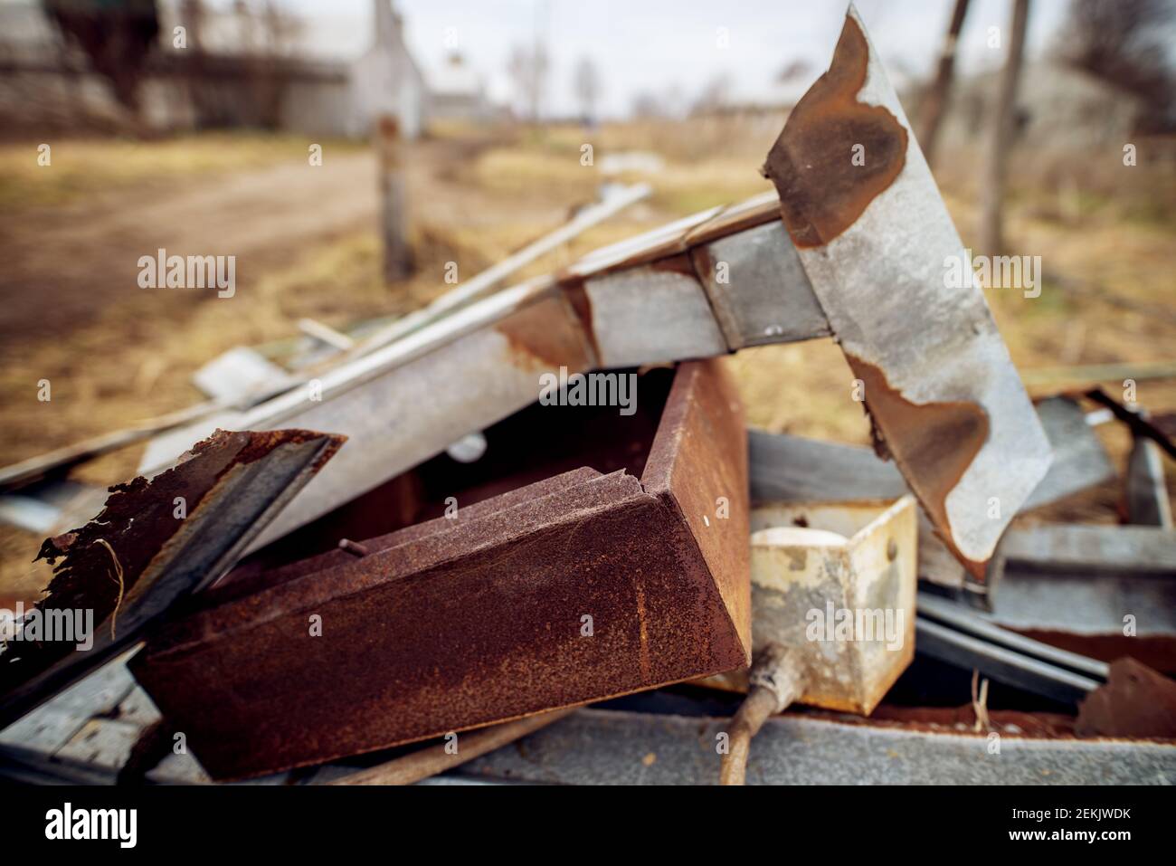 Close up focus view of mess and disorder with a bunch of messy steel ...