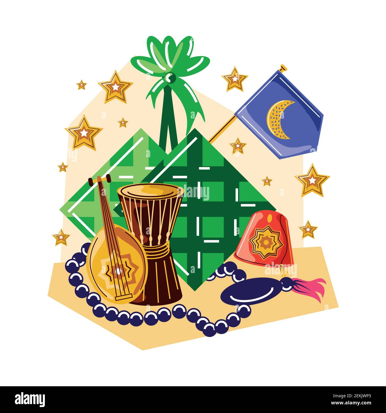 arabic celebration ramadan rosary musical instruments and flag vector ...