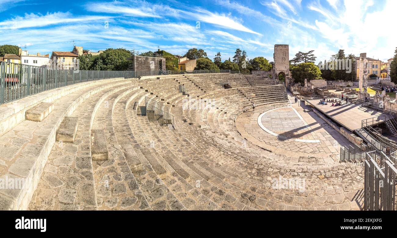 Roman amphitheatre in Arles, France in a beautiful summer day Stock ...