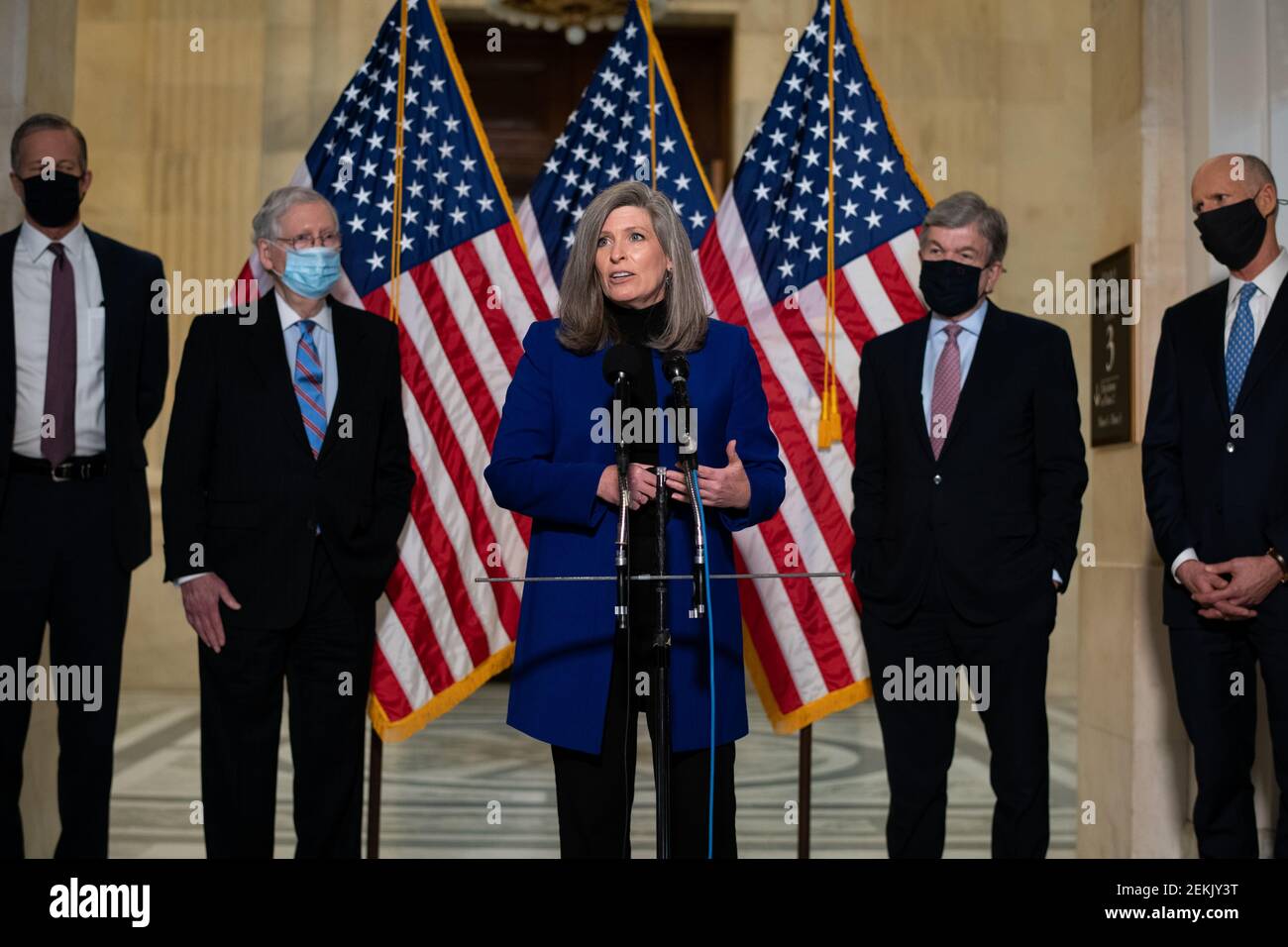 Senator Joni Ernst (R-IA) speaks at a press conference in the Senate ...