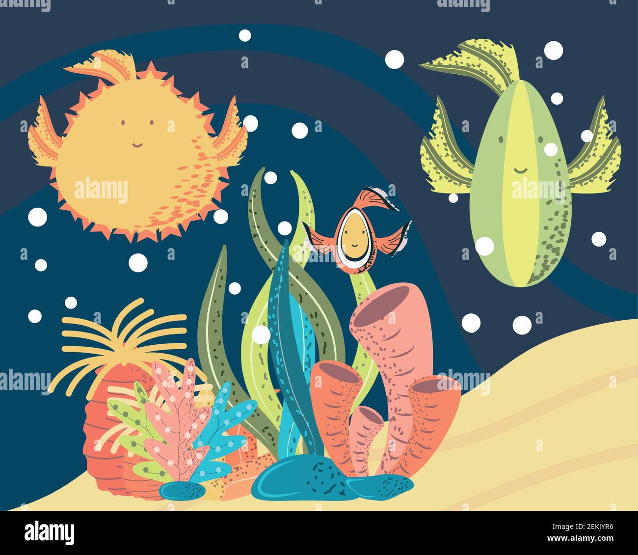 underwater world reef and fishes in the depths of the sea vector ...