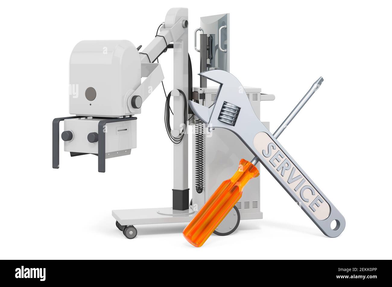 Service and repair of mobile x-ray machine, 3D rendering isolated on ...