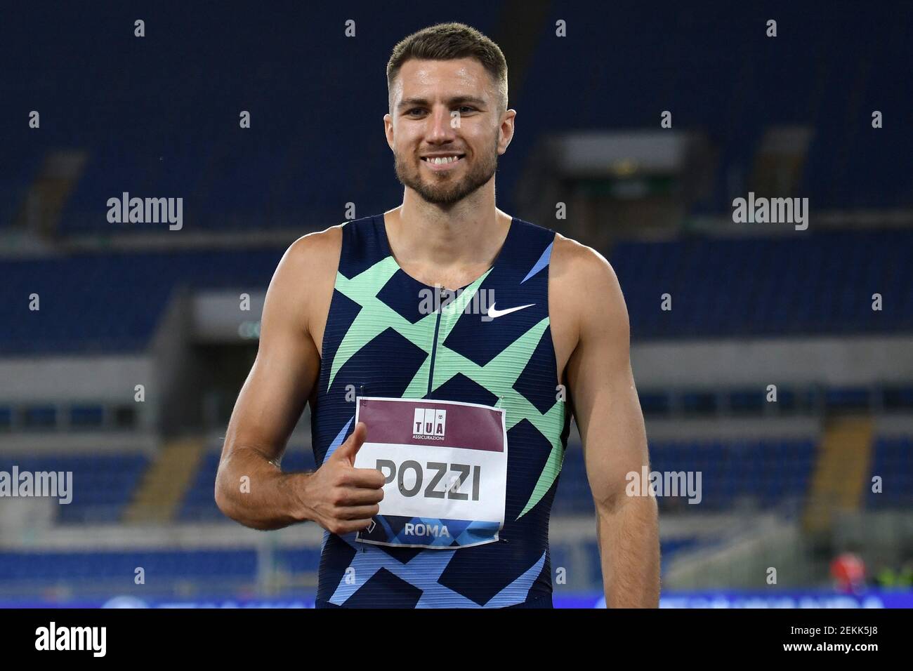 Andrew Pozzi of Great Britain reacts after winning the 110m hurdles men ...