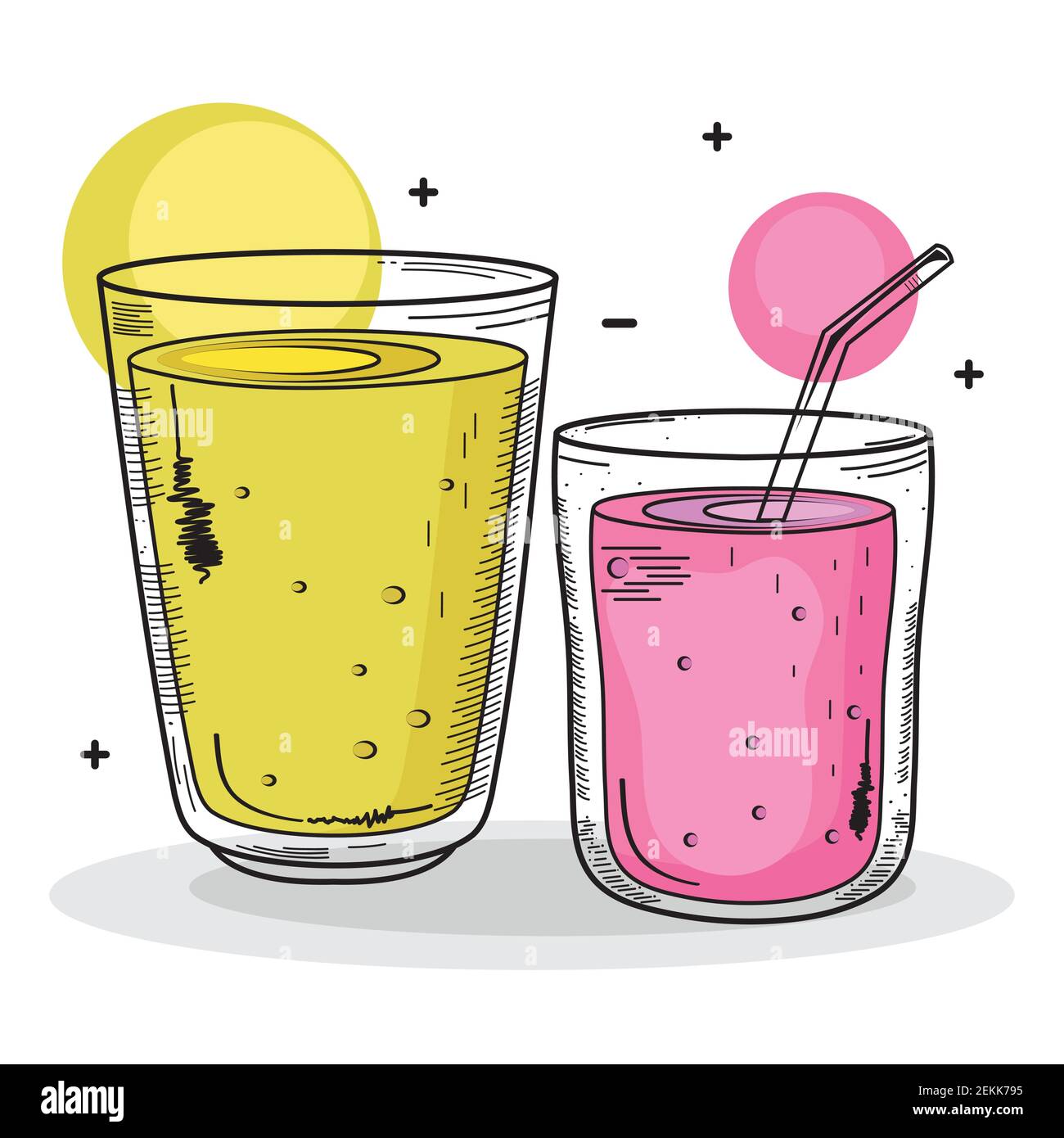 two drinks yellow and pink colors drawing icons Stock Vector Image ...
