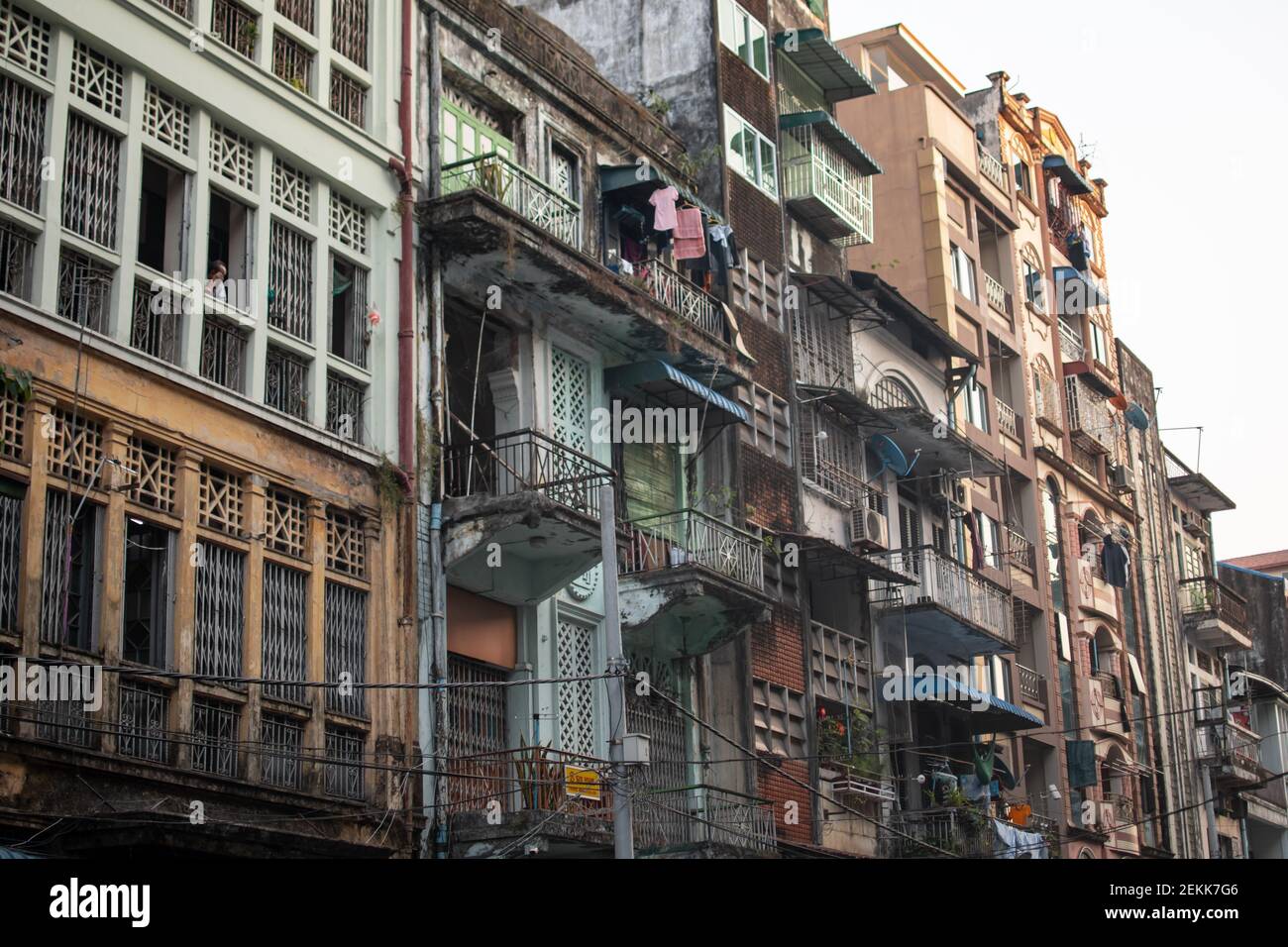 YANGON, MYANMAR - DECEMEBER 31 2019: Street view of a normal ...