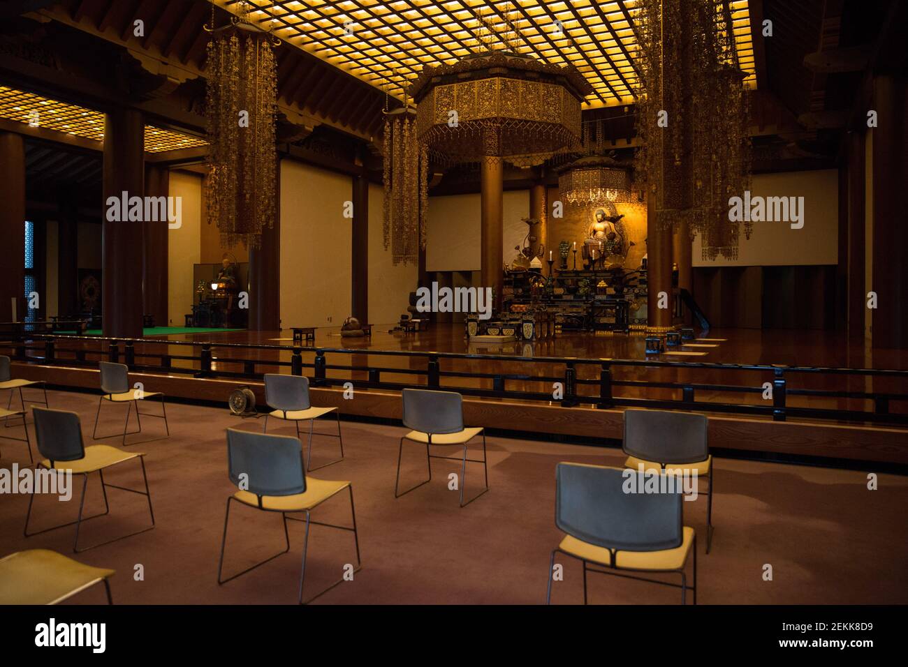 Interior view of the main ritual and prayer Hall of Zojoji Temple in ...
