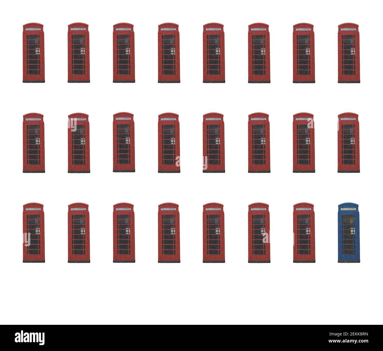 Multiple Red Telephone Box desgn with a final blue telephone box Stock ...