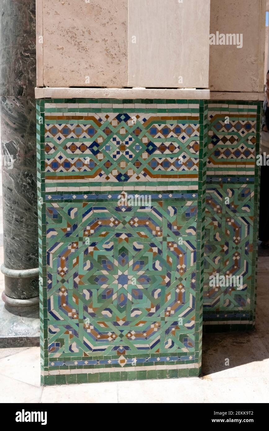 decorative mosaic tile patterns on a wall at hassan ii mosque in ...