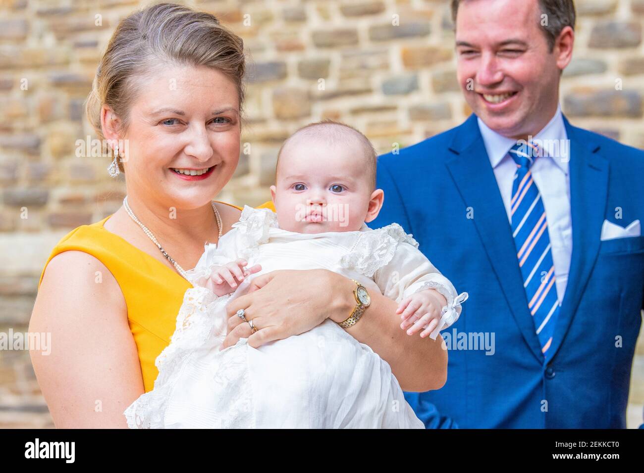 Hereditary Grand Duke Guillaume and Grand Duchess Stephanie of Luxembourg with Prince Charles of ...