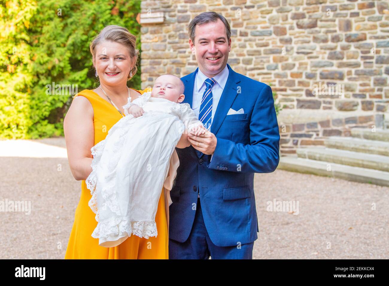 Hereditary Grand Duke Guillaume and Grand Duchess Stephanie of Luxembourg with Prince Charles of ...