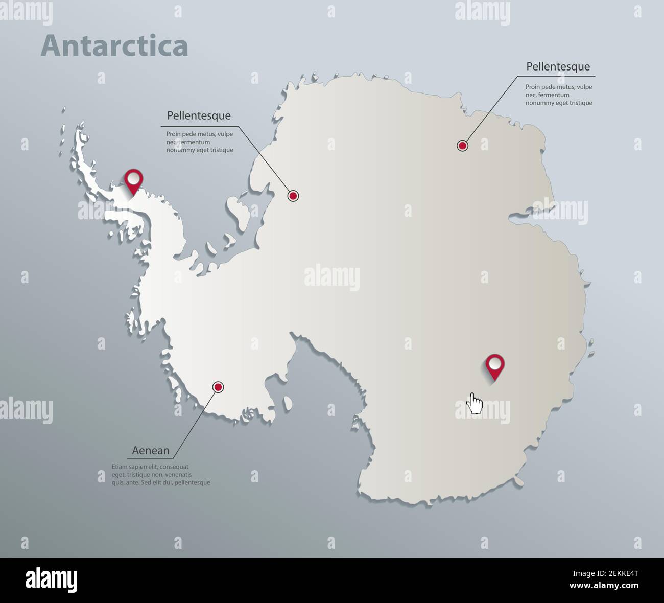 Antarctica map, administrative division with names, blue white card ...