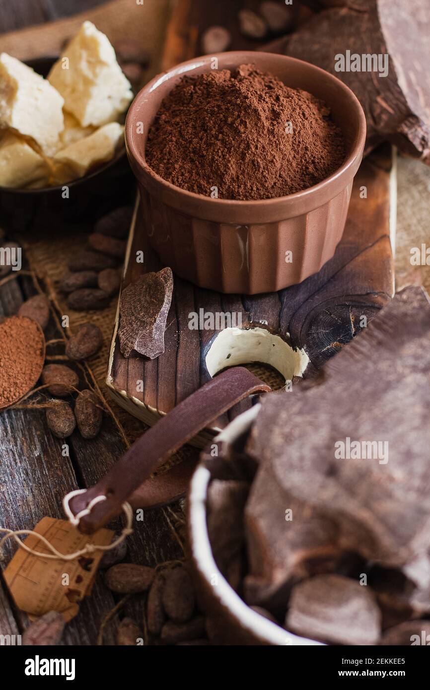 Unsweetened baking block chocolate, cocoa powder, cocoa butter and ...