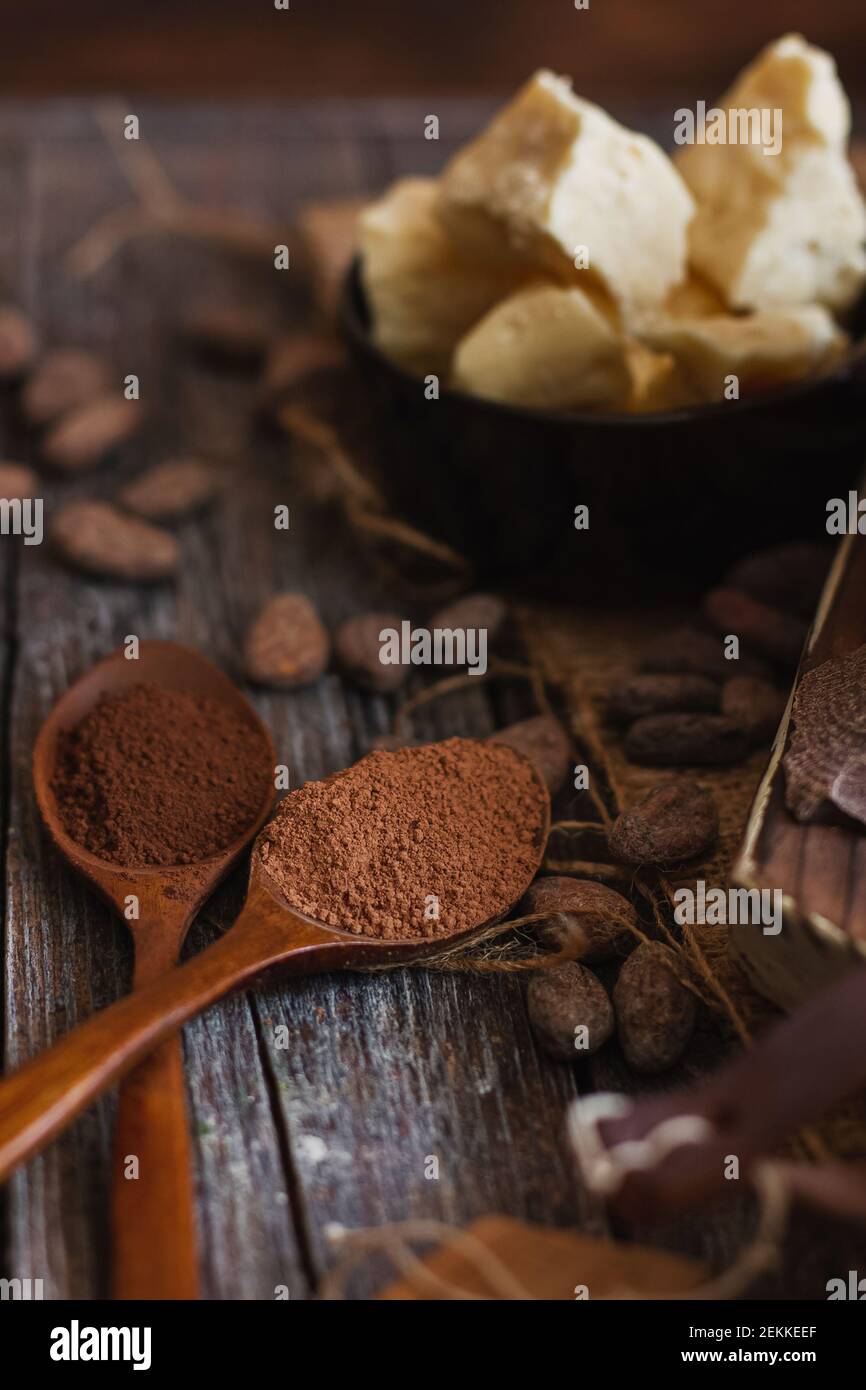 Unsweetened baking block chocolate, cocoa powder, cocoa butter and ...